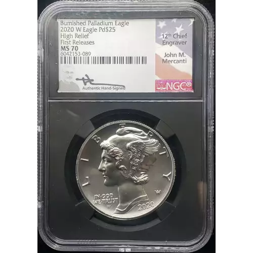 2020-W NGC MS-70 2020 W Eagle MS70 NGC Burnished Palladium Eagle PD$25 High Relief First ...